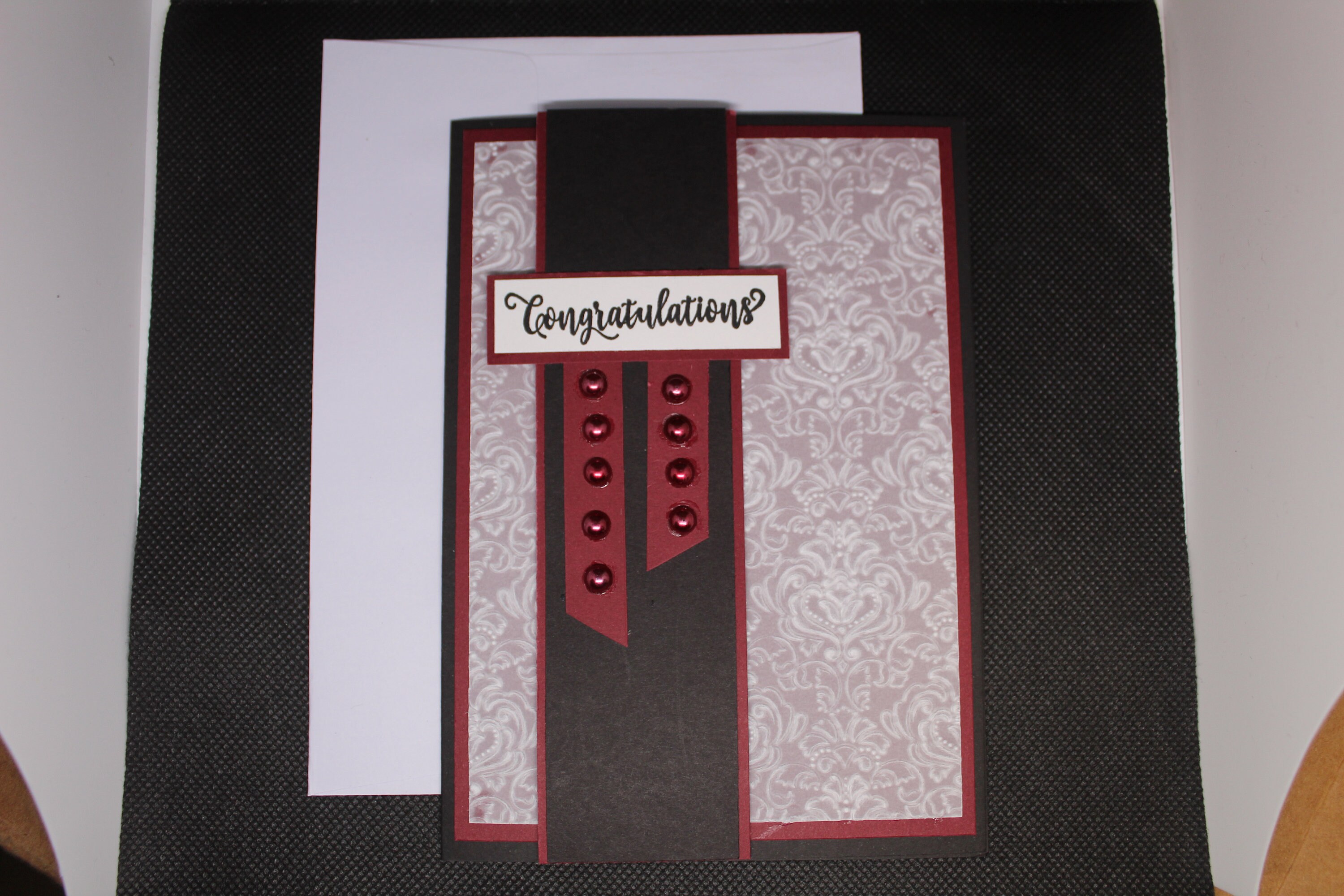 Congratulations Handmade Greeting Card- Black and Red With Red Pearls ...