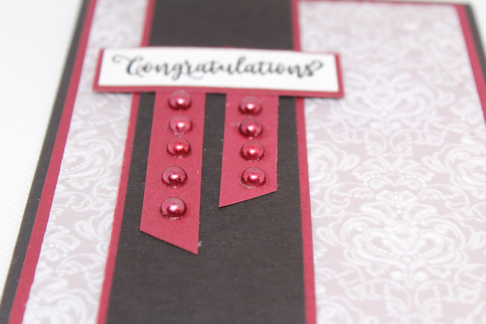 Congratulations Handmade Greeting Card- Black and Red With Red Pearls ...