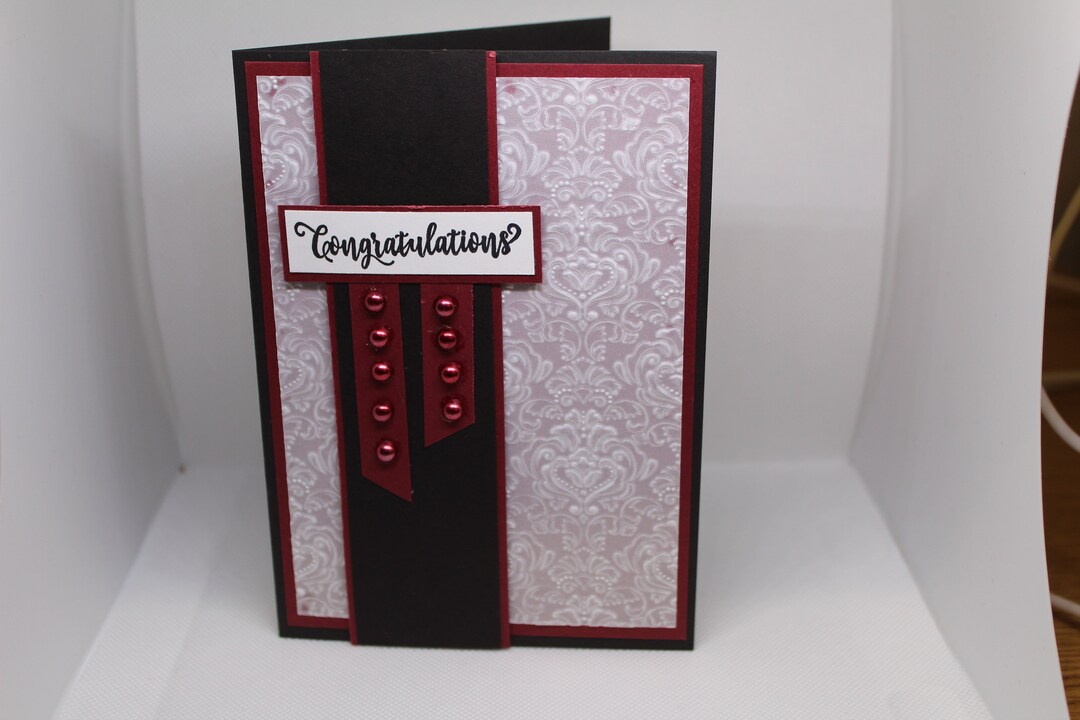 Congratulations Handmade Greeting Card- Black and Red With Red Pearls ...