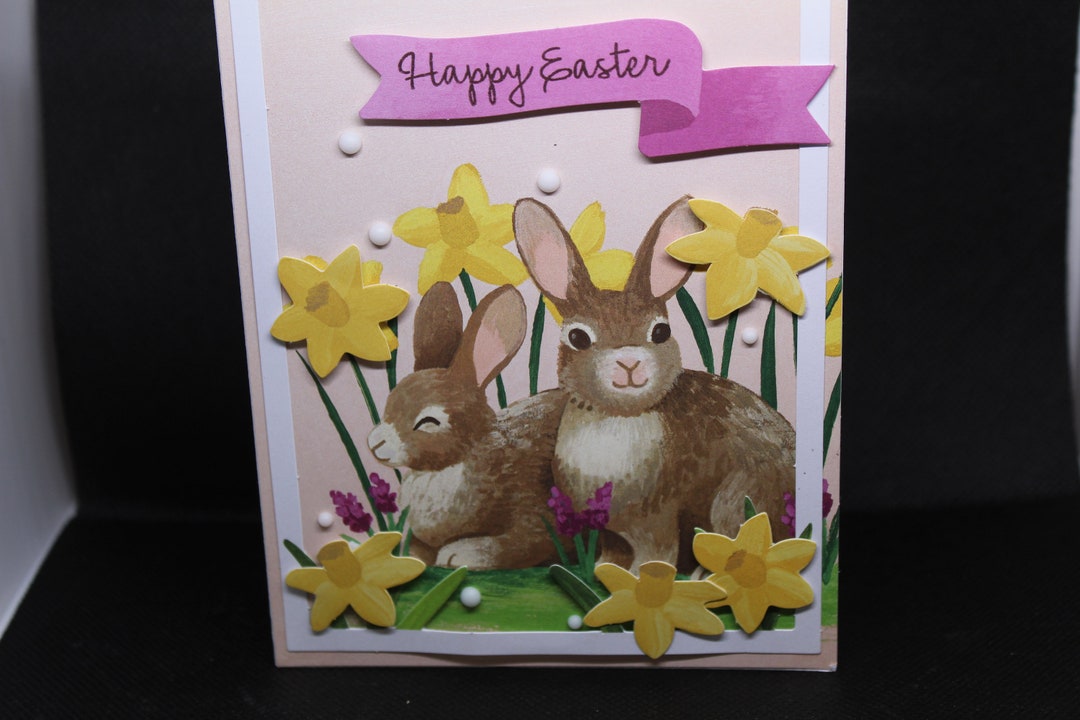 Easter Handmade Greeting Card- Bunnies in the Lillies - Etsy