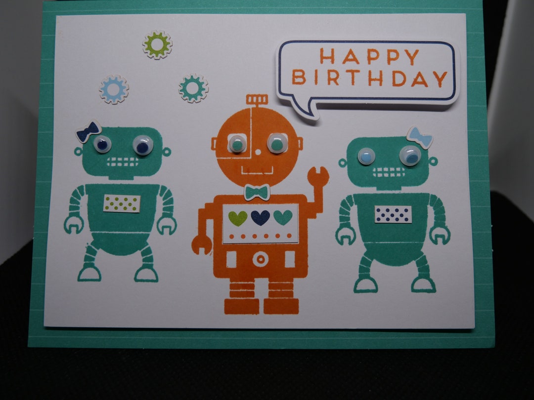 Birthday Handmade Greeting Card- "birthday Robots" - Etsy