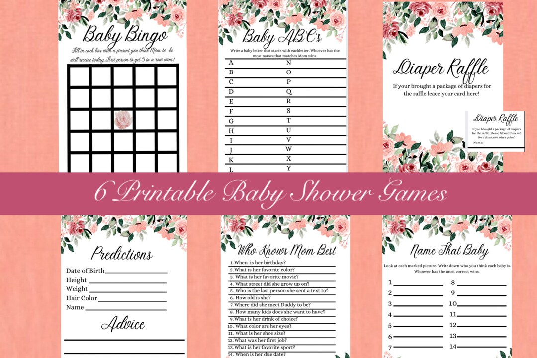Printable Baby Shower Games, Girl Baby Shower, Baby Girl Shower, Floral ...