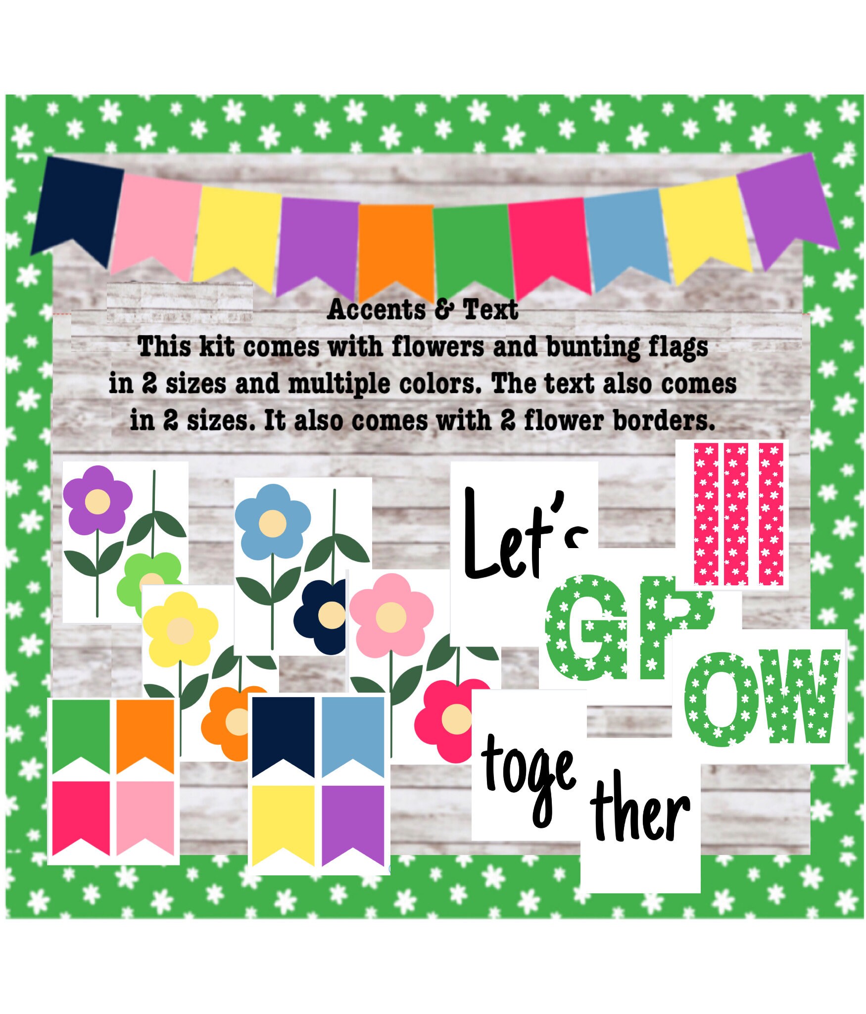 Spring Bulletin Board Printable Kit, Let’s Grow Together Flower ...