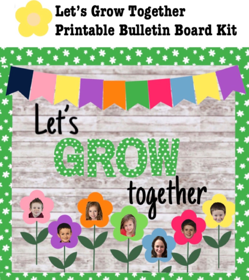 Spring Bulletin Board Printable Kit, Let’s Grow Together Flower ...