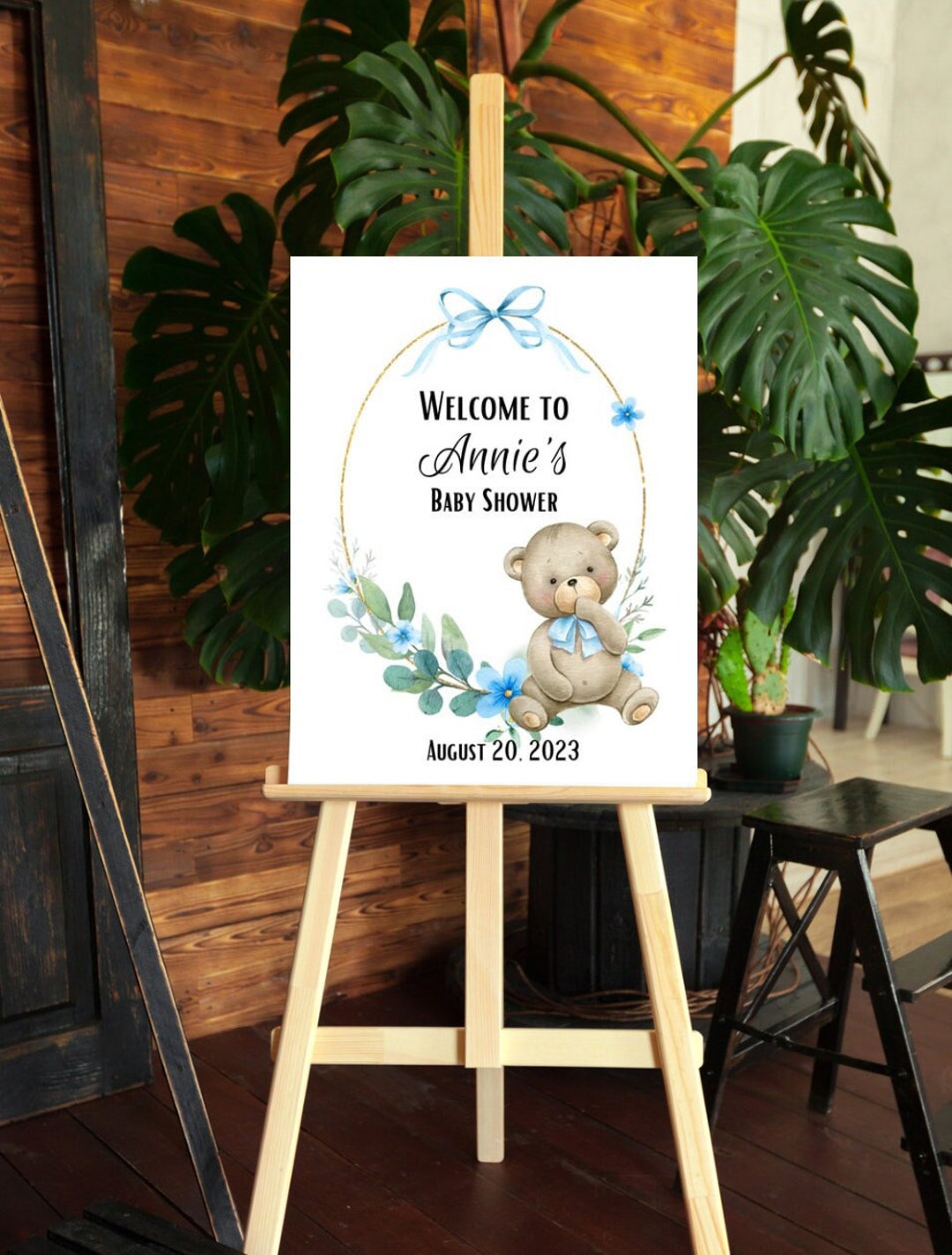 Teddy Bear Welcome Sign, Baby Shower Welcome Sign, Baby Boy Shower ...