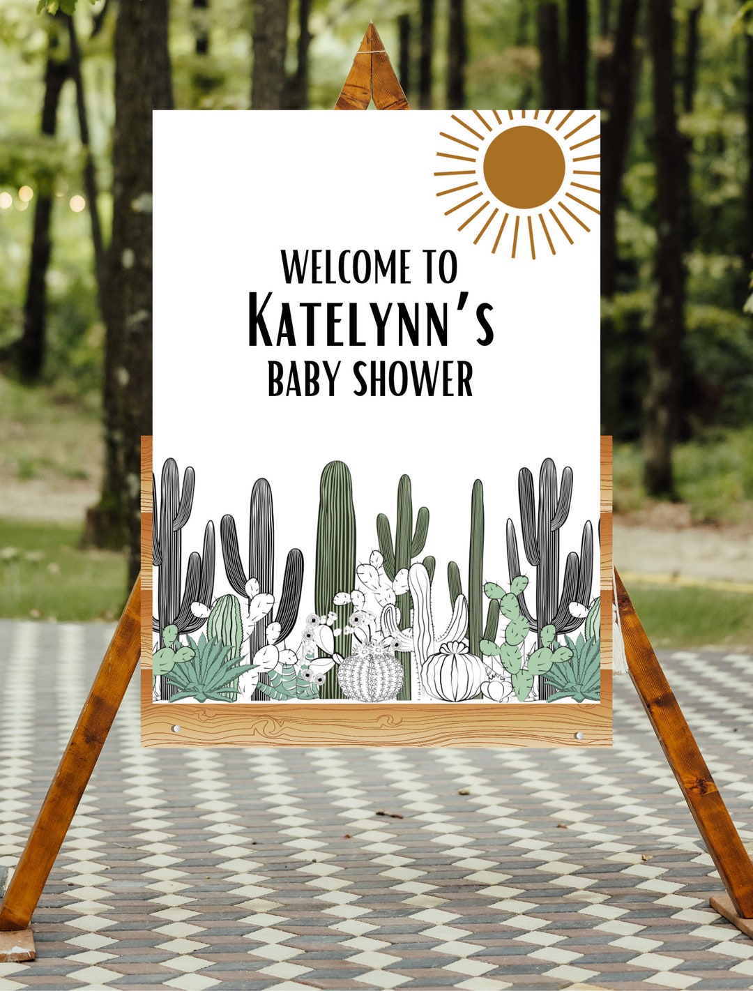 Boho Baby Shower Sign, Baby Shower Welcome Sign, Boho Cactus, Baby ...