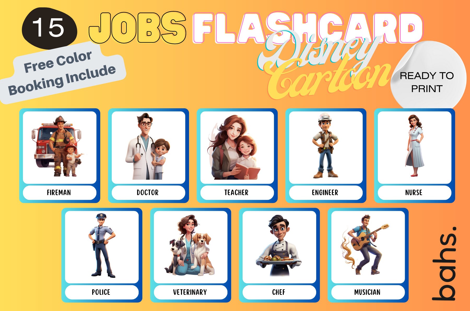FREE GIFT Printable Jobs Flashcard 15 Flash Cards - Etsy