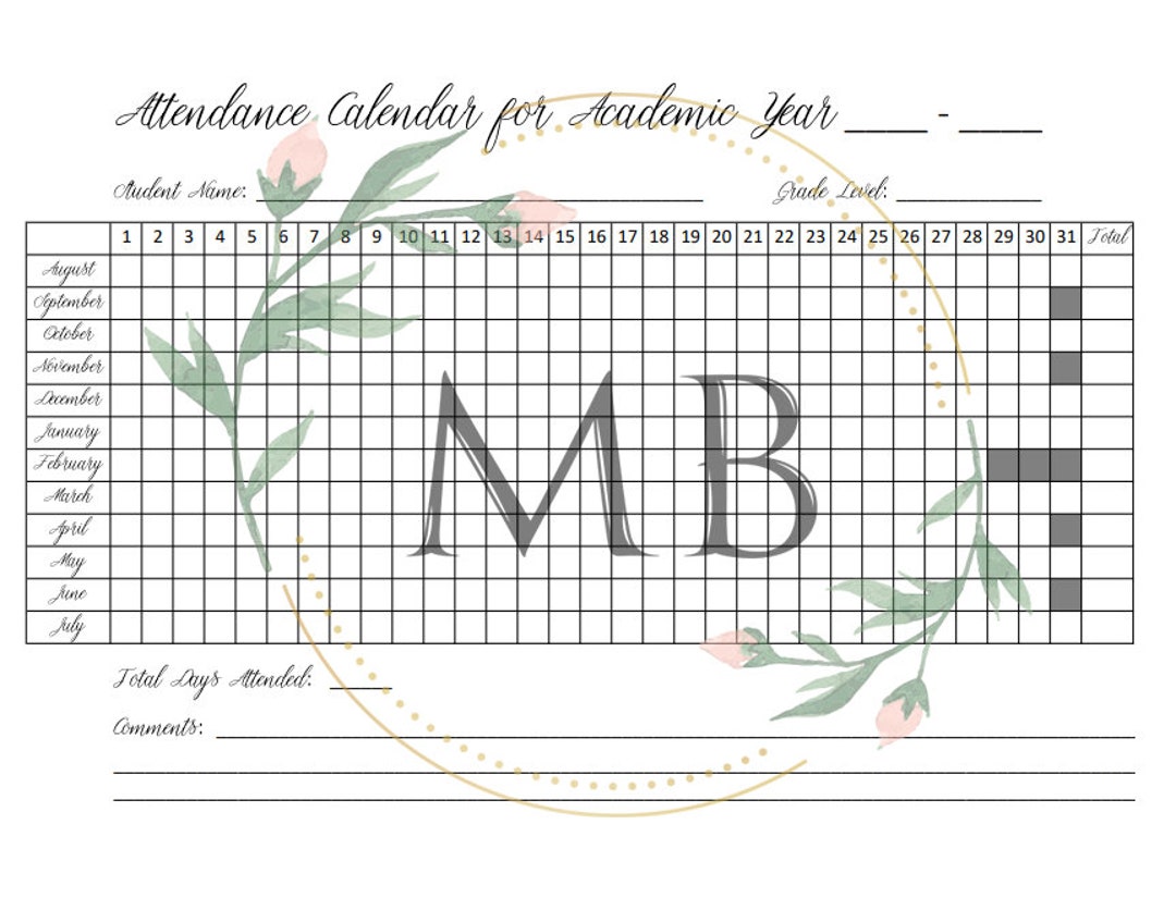 Printable Homeschool Attendance Log Recordkeeping PDF Digital File ...