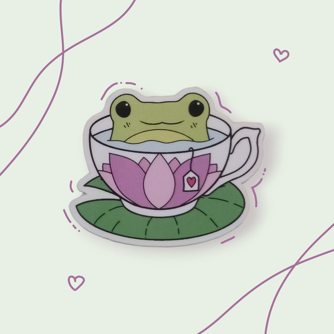 Frog in Teacup Vinyl Sticker, Lilypad Tea Party - Etsy