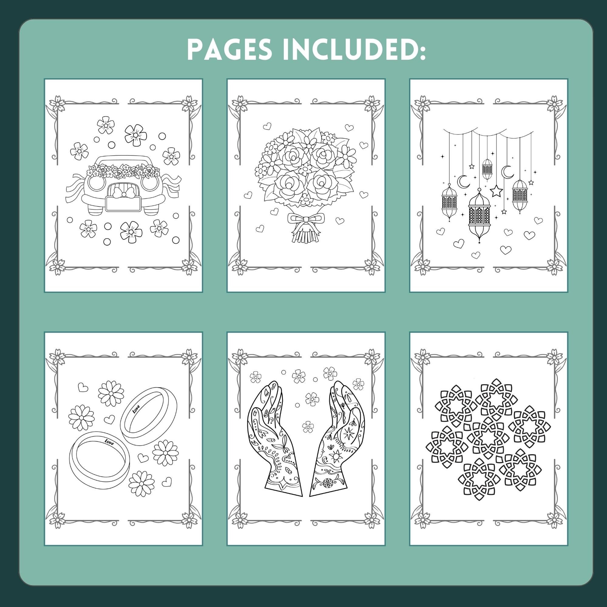 Muslim Wedding Coloring Book, Digital Download, 12 Easy Coloring Pages ...