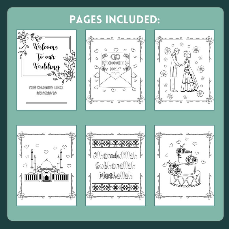 Muslim Wedding Coloring Book, Digital Download, 12 Easy Coloring Pages ...