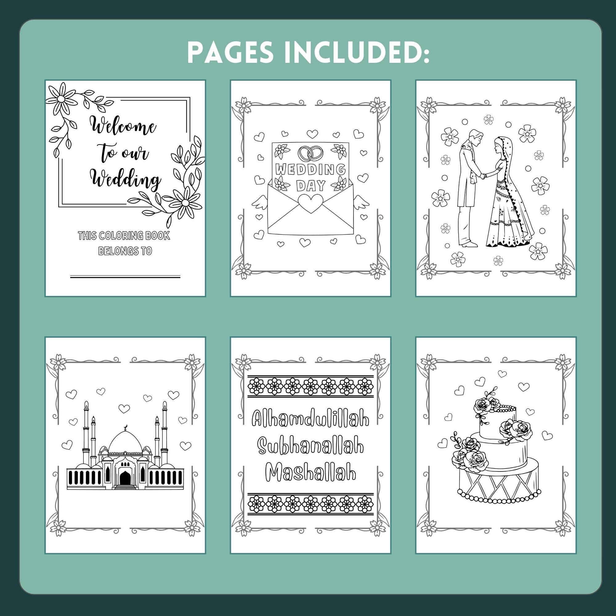 Muslim Wedding Coloring Book, Digital Download, 12 Easy Coloring Pages ...