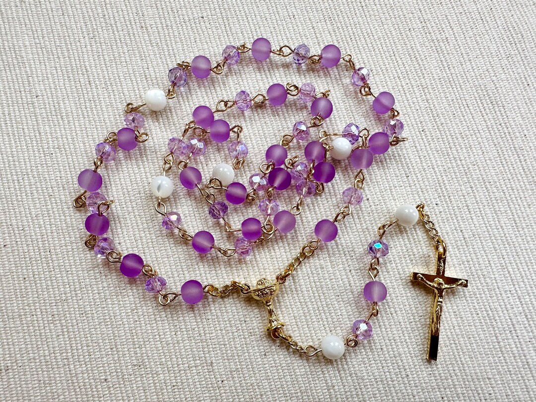 First Holy Communion Purple Gold Tone Catholic Rosary - Etsy