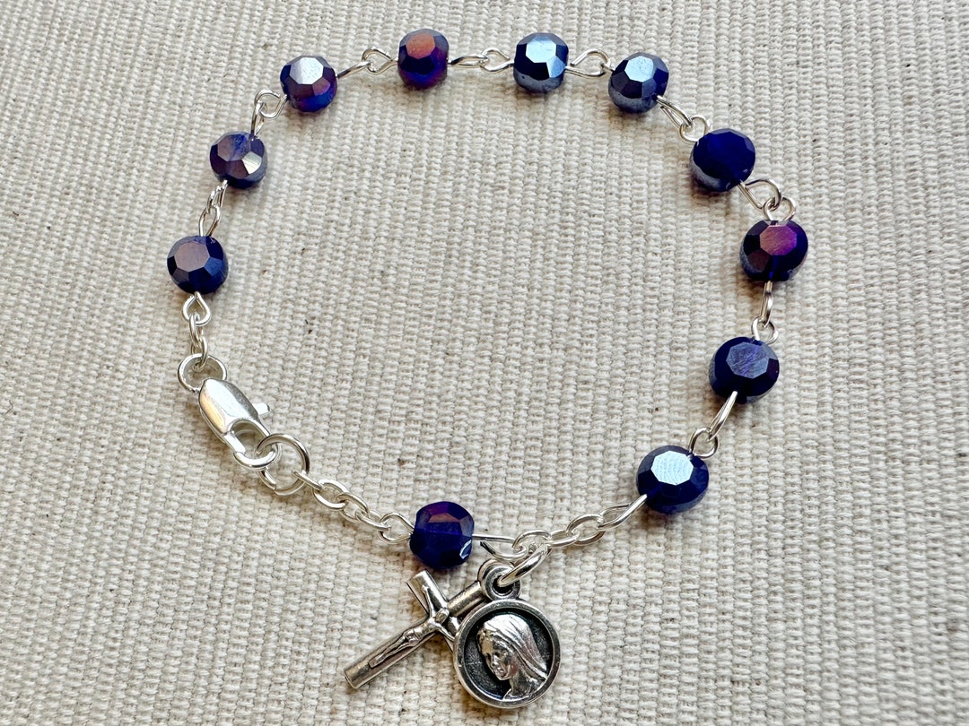 Medjugorje/divine Mercy Purple Catholic Rosary Bracelet - Etsy