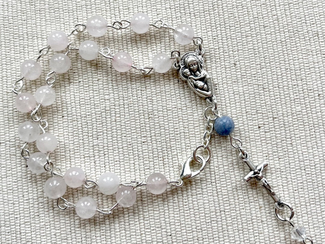 Dust Rose Pink Blessed Mother With Christ Child Rosary Bracelet - Etsy