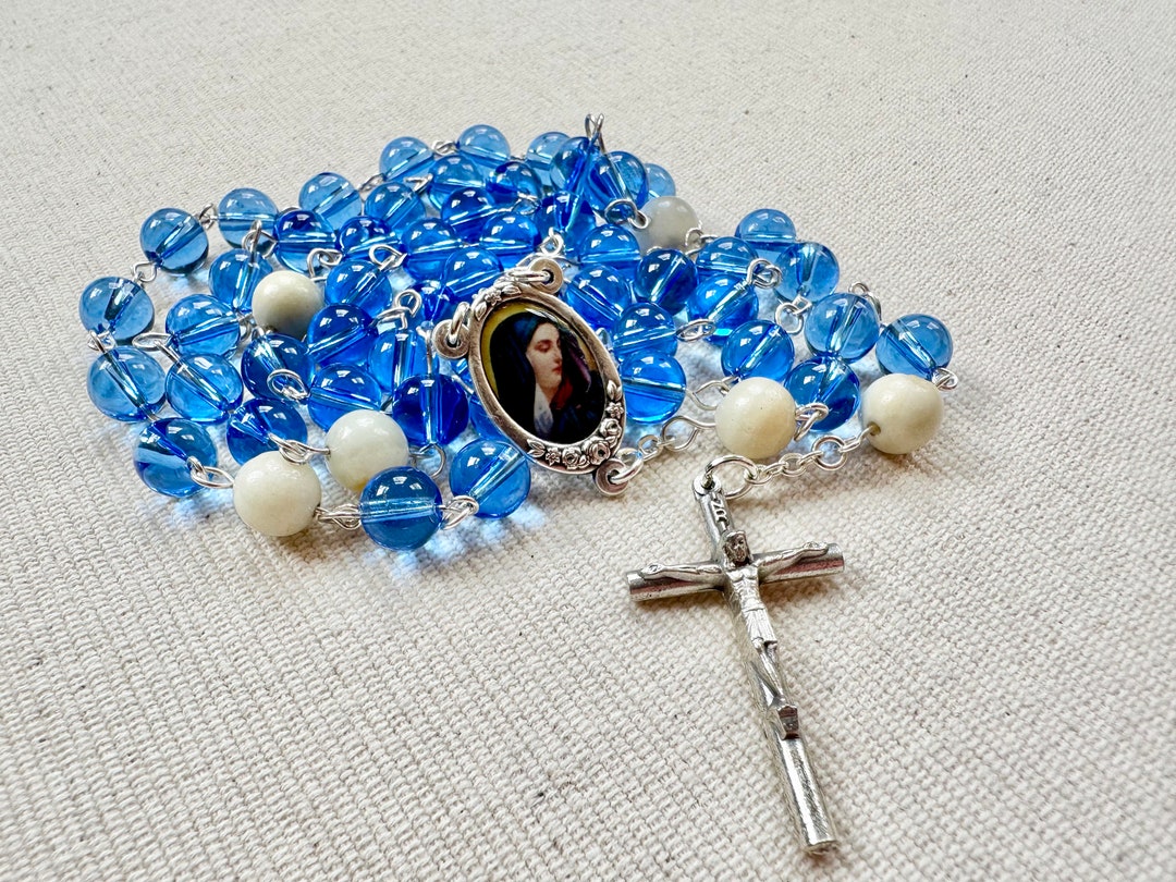 Sorrowful Mother Blue Catholic Rosary color Image Centerpiece - Etsy
