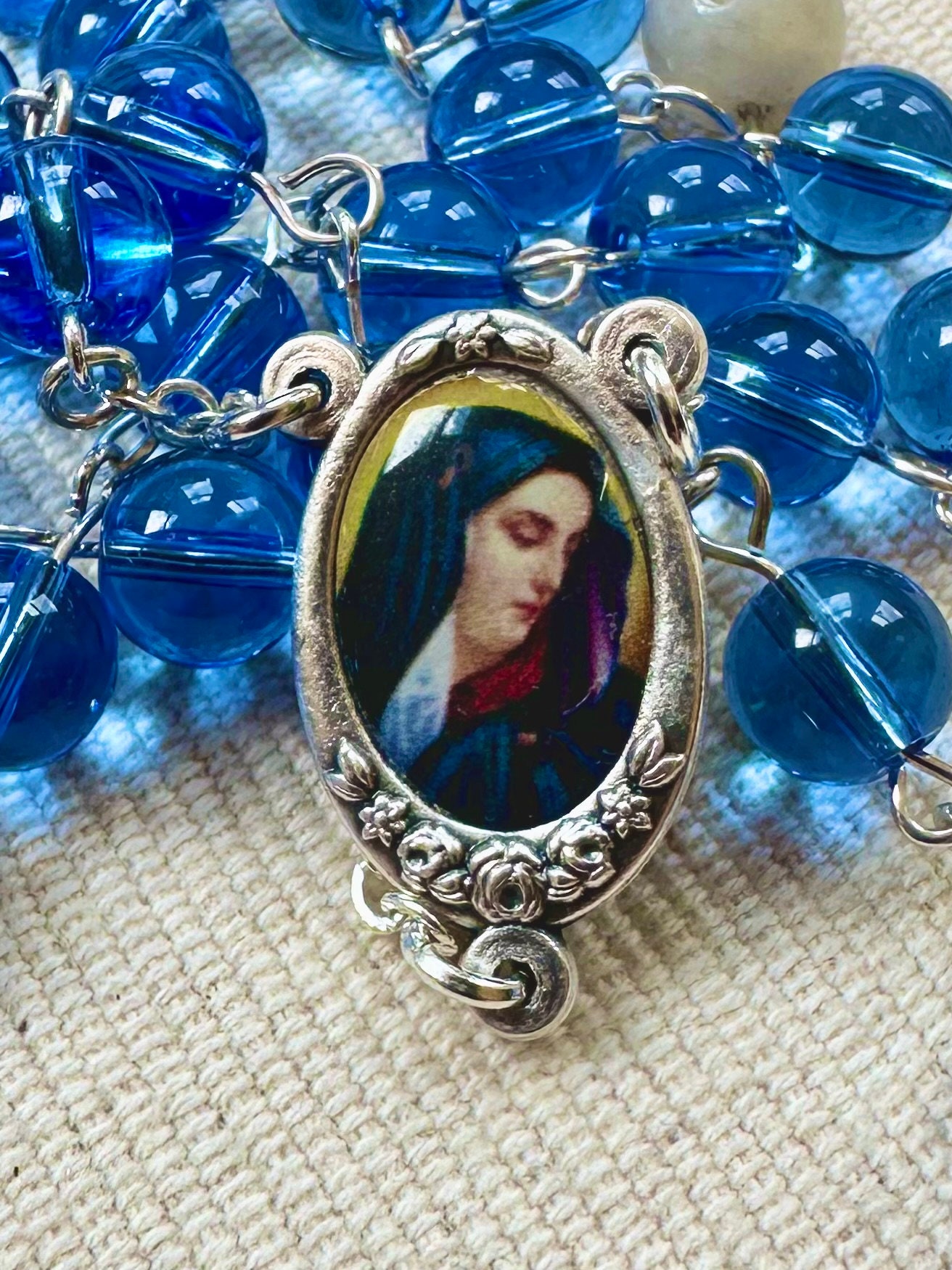 Sorrowful Mother Blue Catholic Rosary color Image Centerpiece - Etsy
