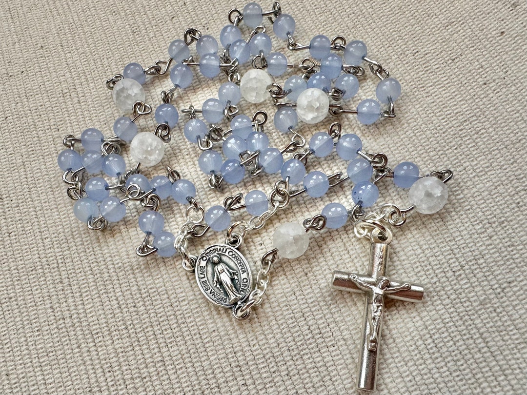 Light Blue Catholic Rosary Mini Miraculous Medal & Beads - Etsy