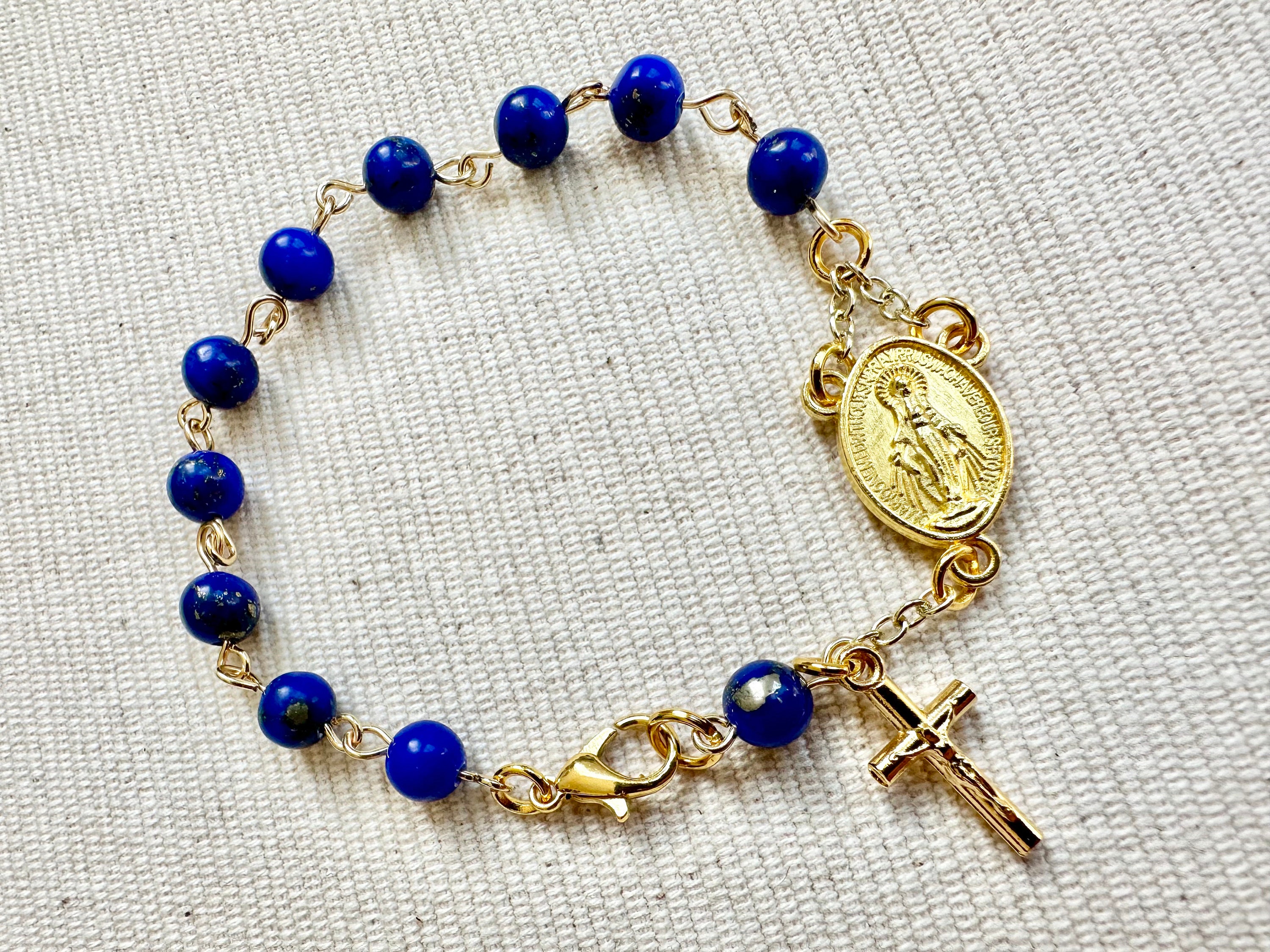Royal Blue and Gold Handmade Catholic Rosary Bracelet - Etsy