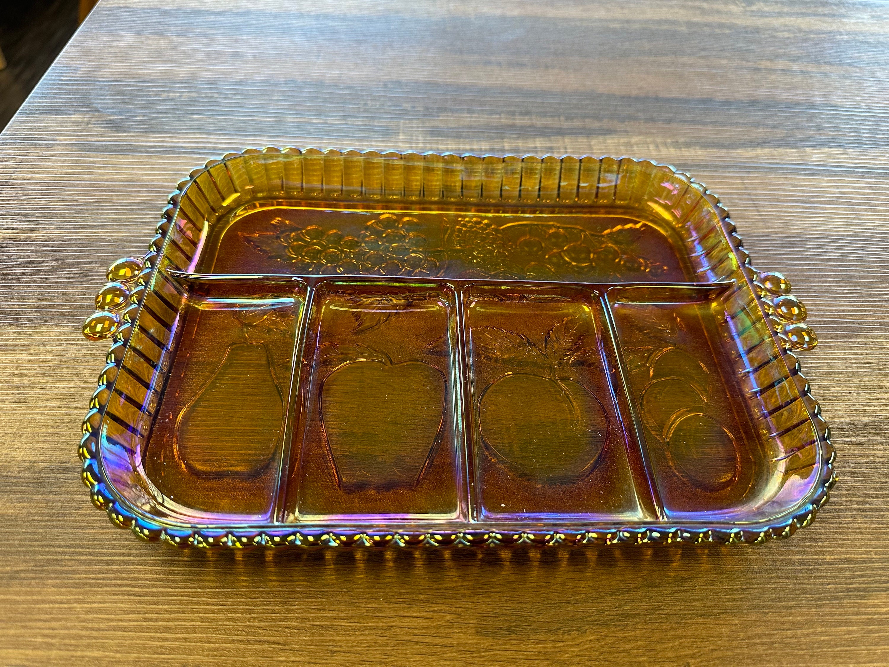 CARNIVAL GLASS Glass Serving Platter Fruit Platter Vintage Glass ...