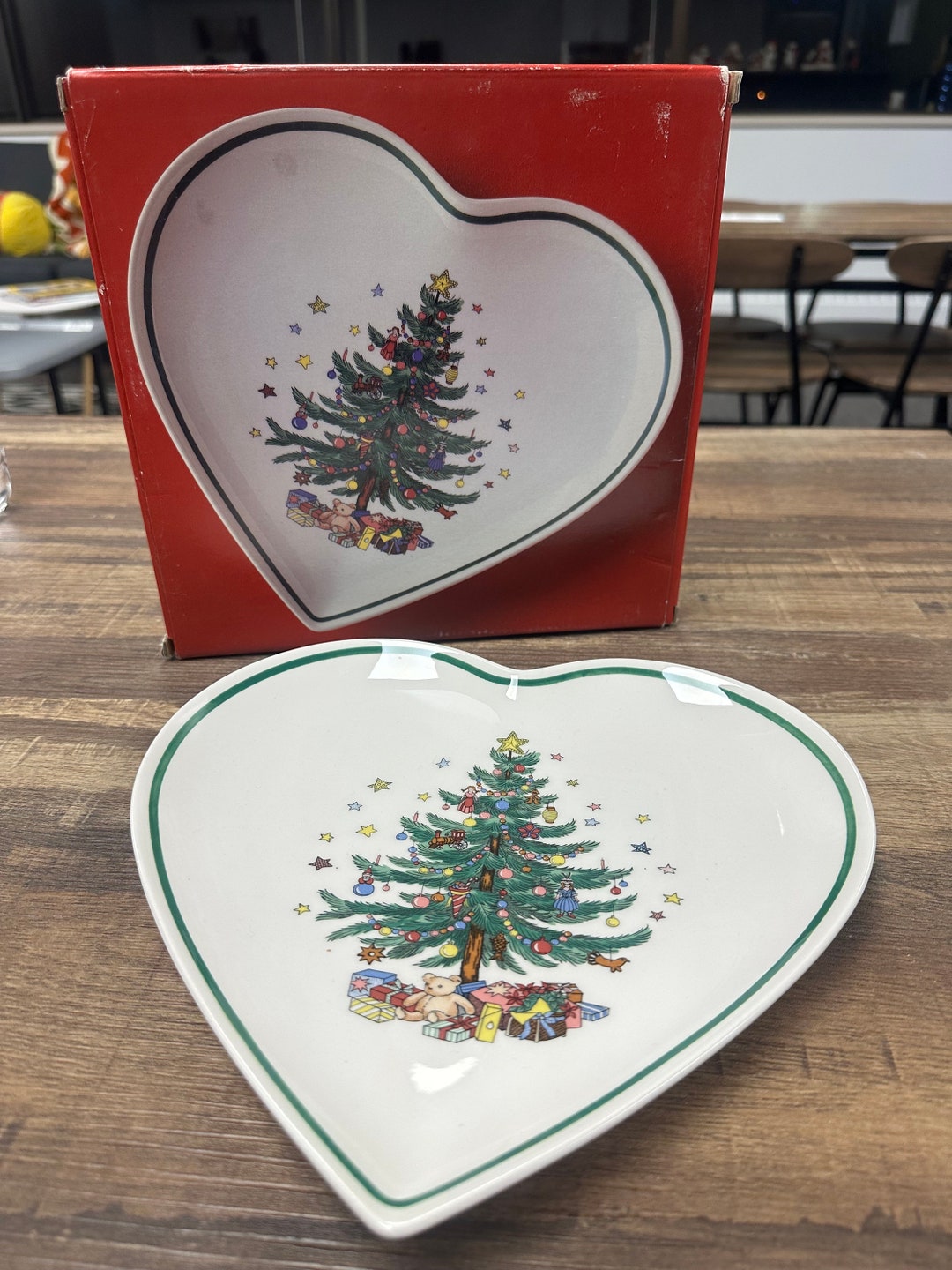 1980s Nikko Happy Holidays Pattern Christmas Heart Shaped Dish W Box ...