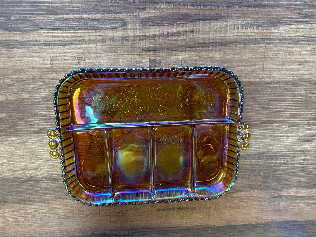 CARNIVAL GLASS Glass Serving Platter Fruit Platter Vintage Glass ...