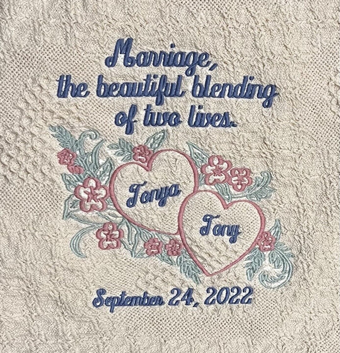 Afghan Personalized Marriage Wedding Embroidery 48" X 60" Heart Cream ...