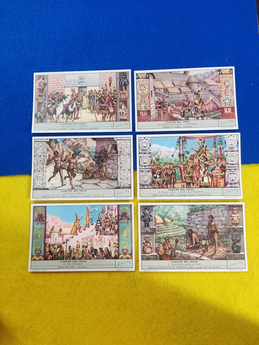 Vintage Liebig French Trade Cards: Inca Empire, 1954 Lithographs (set ...