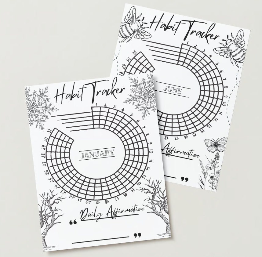 Habit Tracker With Colouring Pages - Jan-dec - Etsy