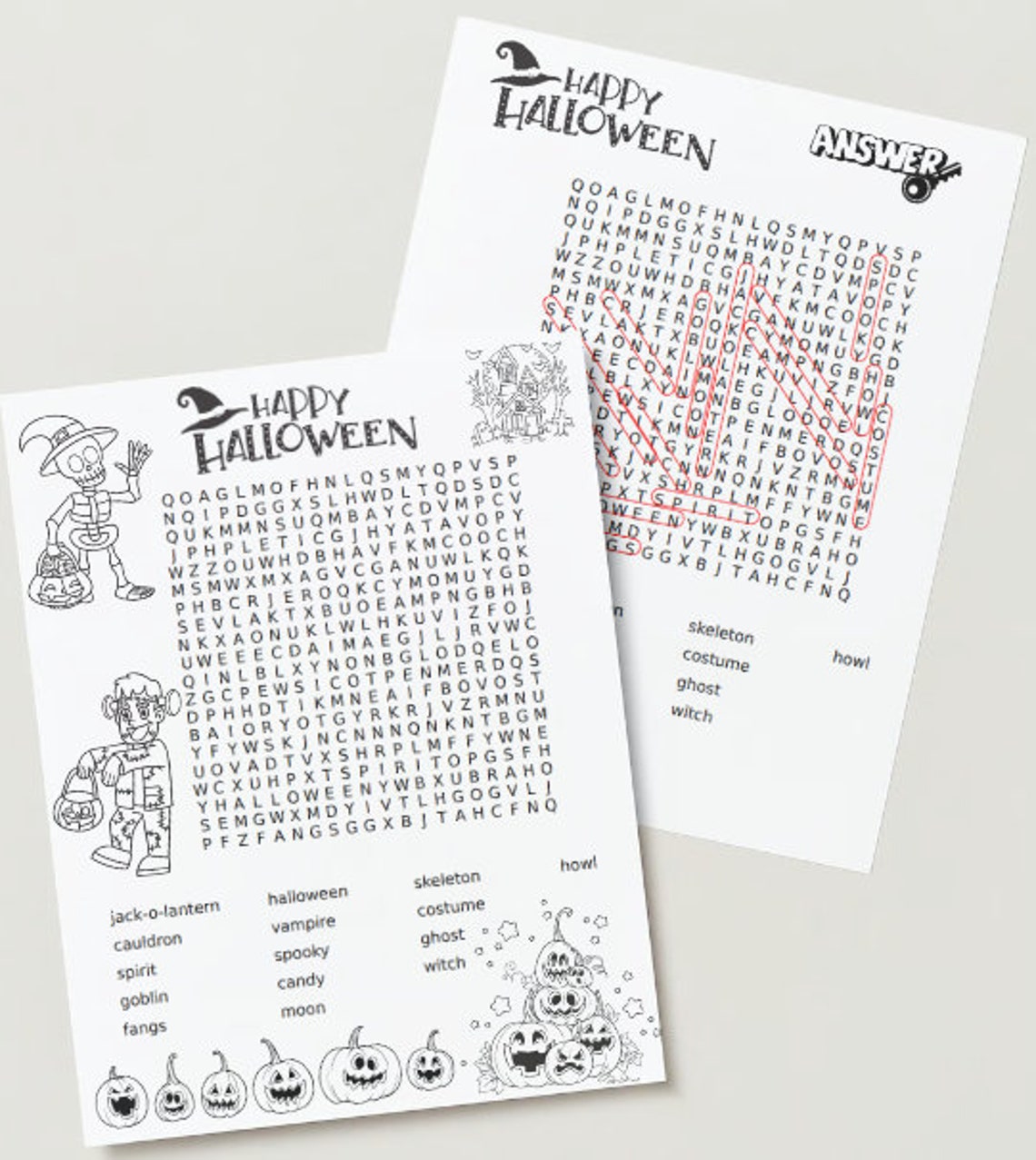 Happy Halloween Word Search - Printable Coloring Page for Kids, Adults ...