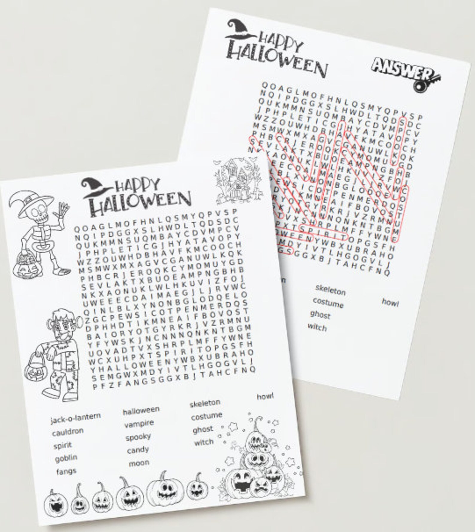Happy Halloween Word Search - Printable Coloring Page for Kids, Adults ...