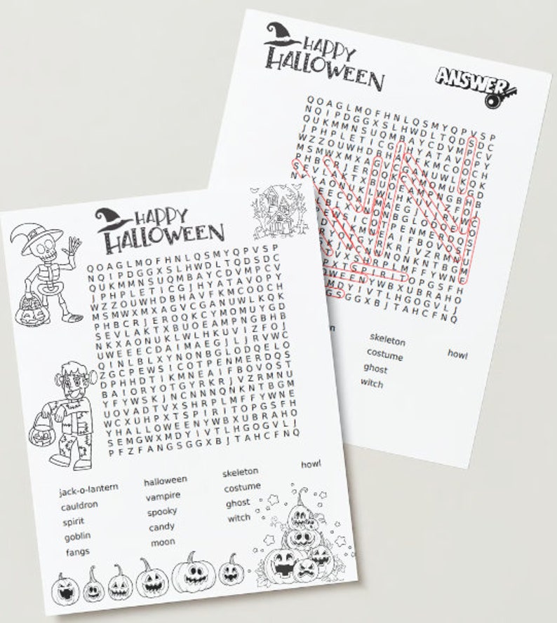 Happy Halloween Word Search - Printable Coloring Page for Kids, Adults ...