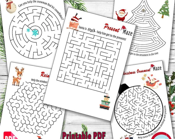 Christmas Maze Printable: Kids Holiday and Christmas Activity, Sheets ...
