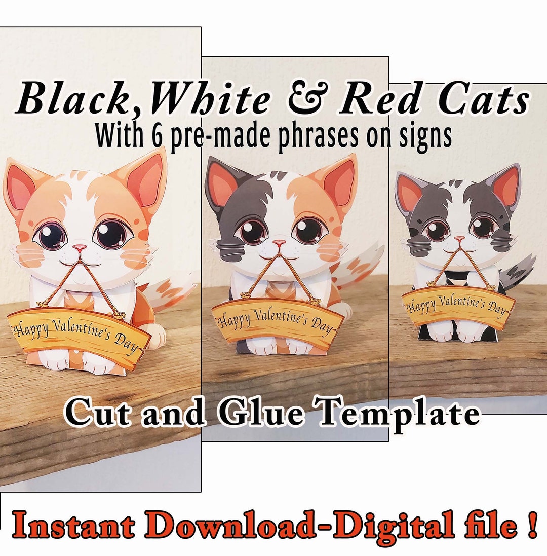 Papercraft Valentine's Day Cat Template, Kitten Craft 3D Model ...