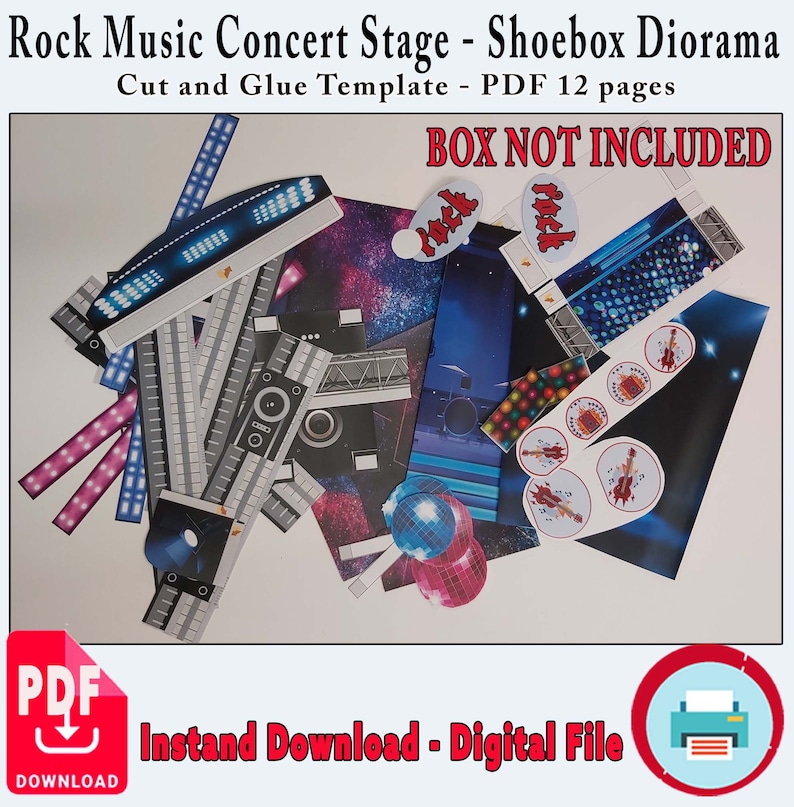 Rock Music Concert Stage Shoebox Diorama, Create Your Own Theater, Cut ...