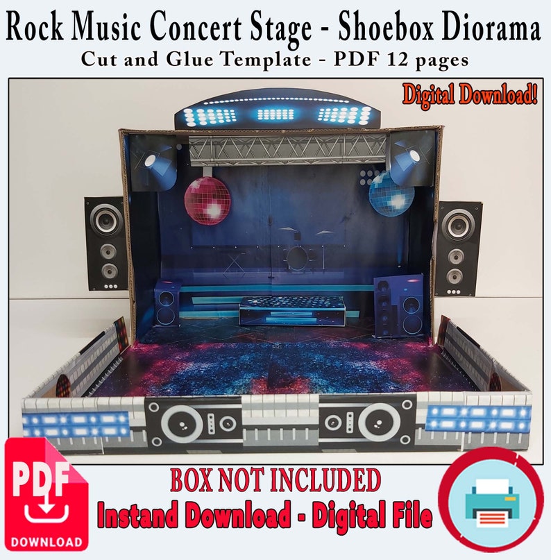 Rock Music Concert Stage Shoebox Diorama, Create Your Own Theater, Cut ...