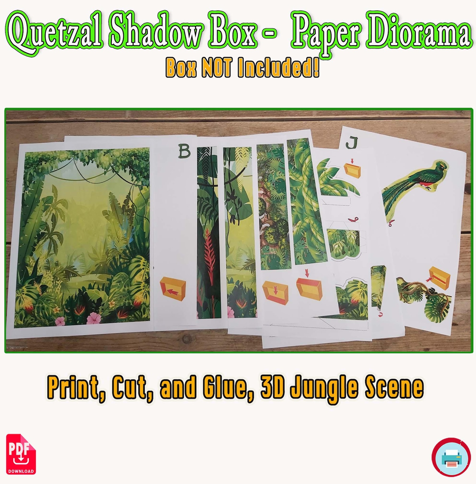 Quetzal Bird Diorama Papercraft – Tropical Rainforest Bird Craft ...