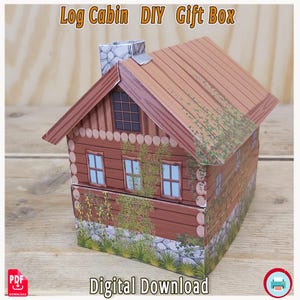 Mini Log Cabin, Paper Craft Lodge With Rocks and Grass, Rustic Retreat ...