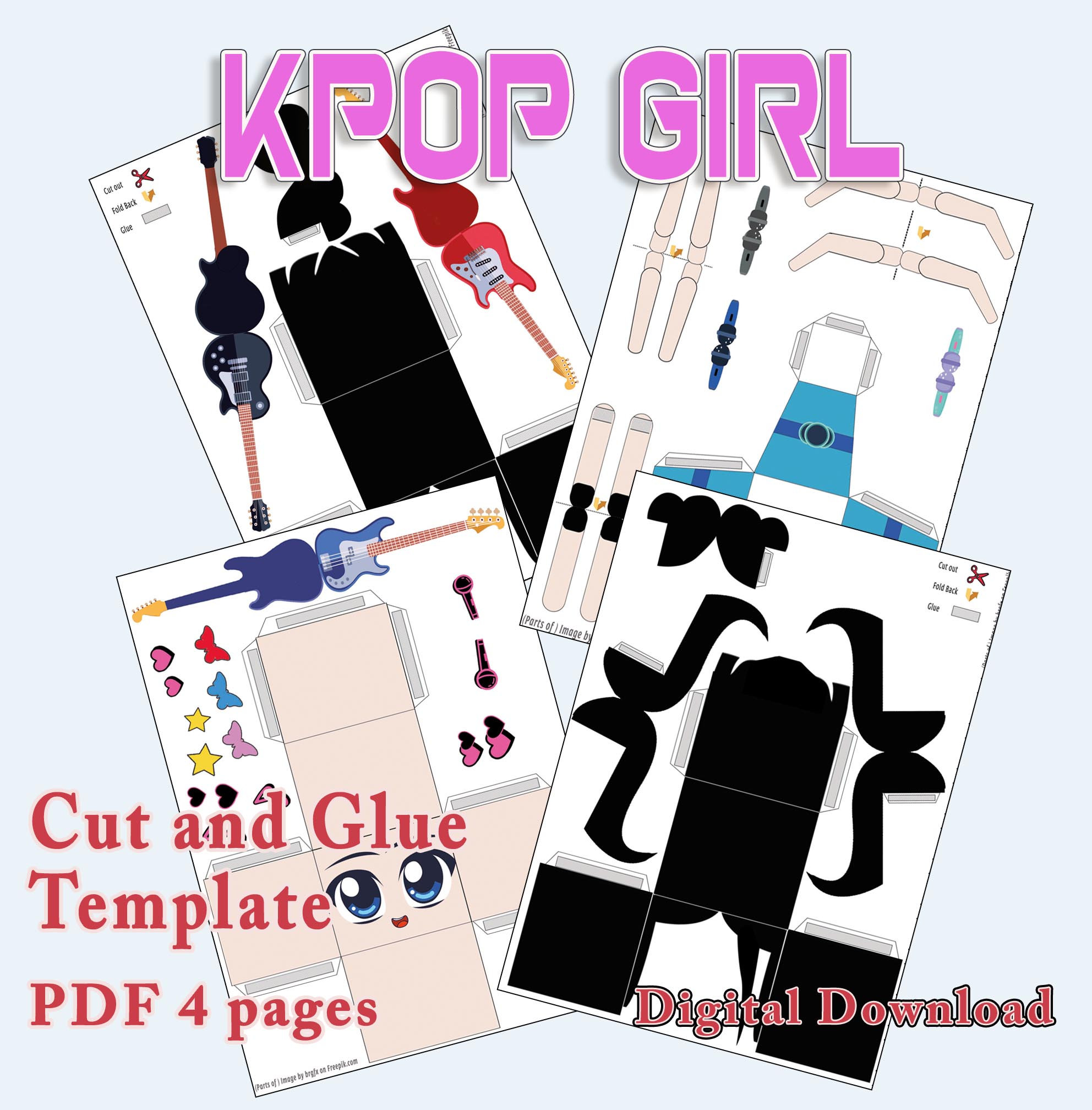 Papercraft Kpop Girl Template, Low Poly Paper Craft Manga Doll, Dress ...