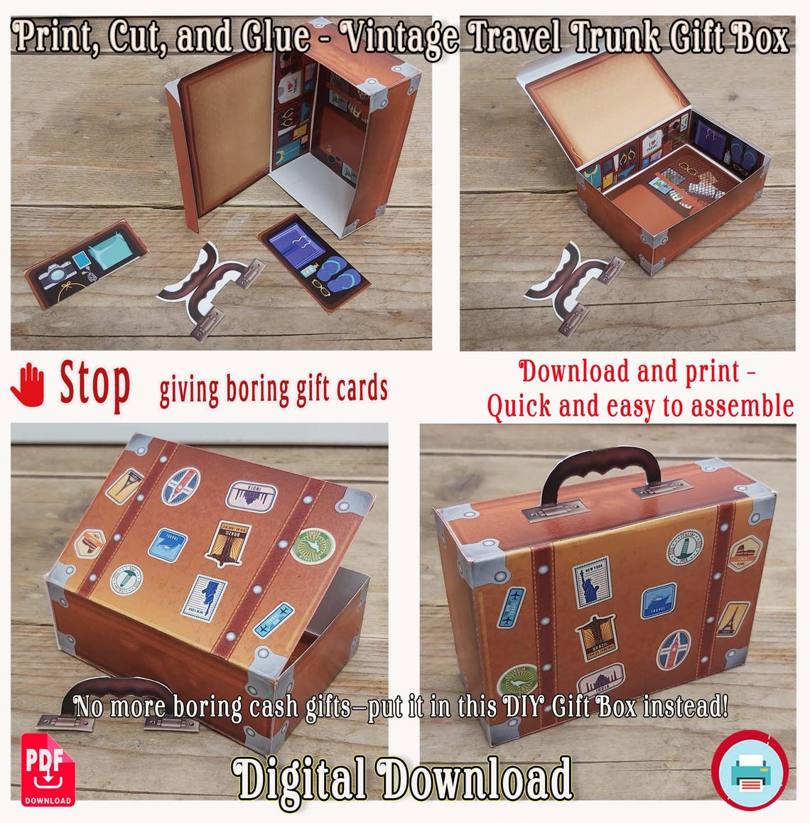 DIY Paper Suitcase Gift Box: Vintage Travel Theme (digital Download) - Etsy