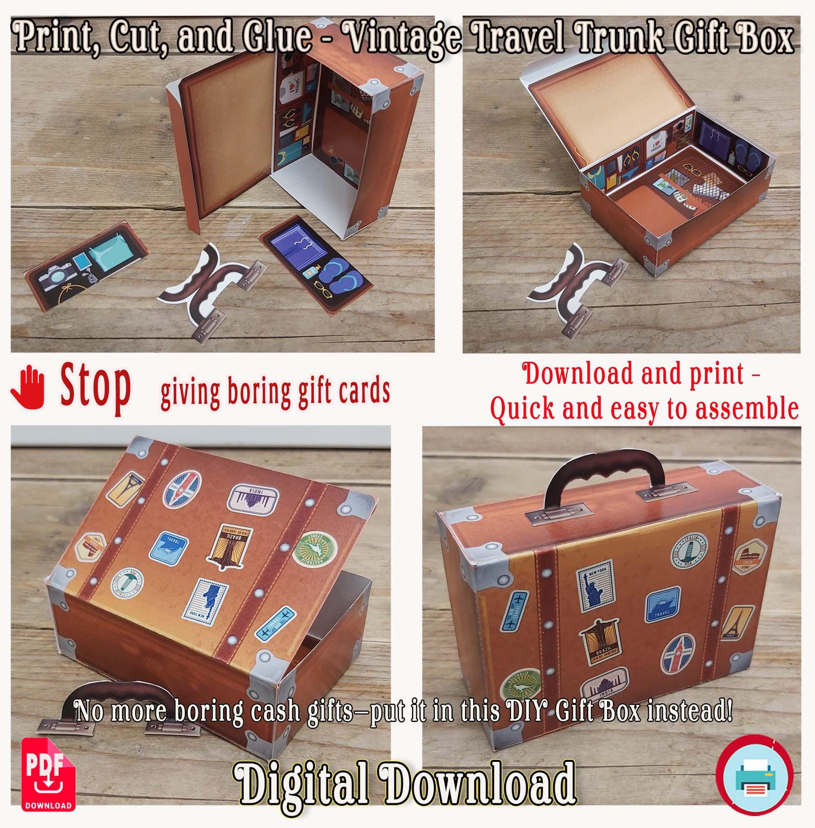 DIY Paper Suitcase Gift Box: Vintage Travel Theme (digital Download) - Etsy