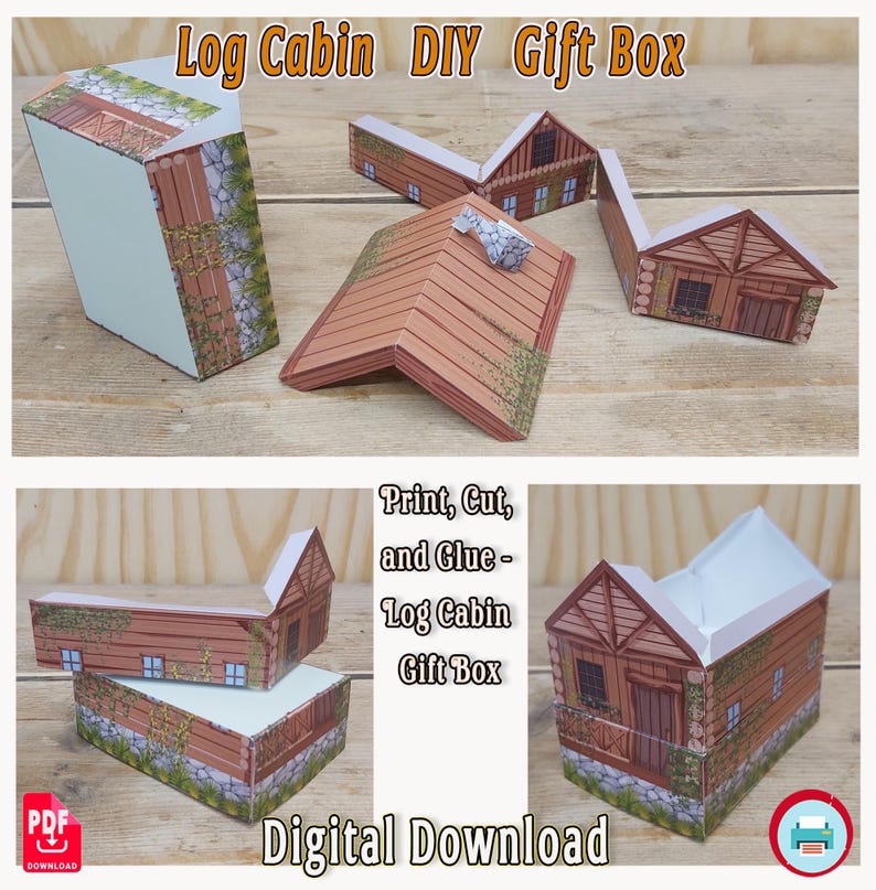 Mini Log Cabin DIY Paper Gift Box (digital Download) - Etsy