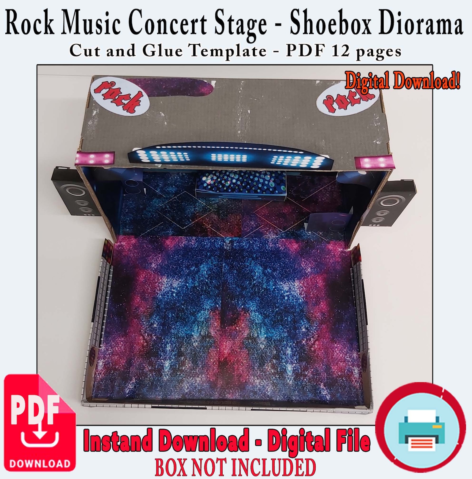 Rock Music Concert Stage Shoebox Diorama, Create Your Own Theater, Cut ...