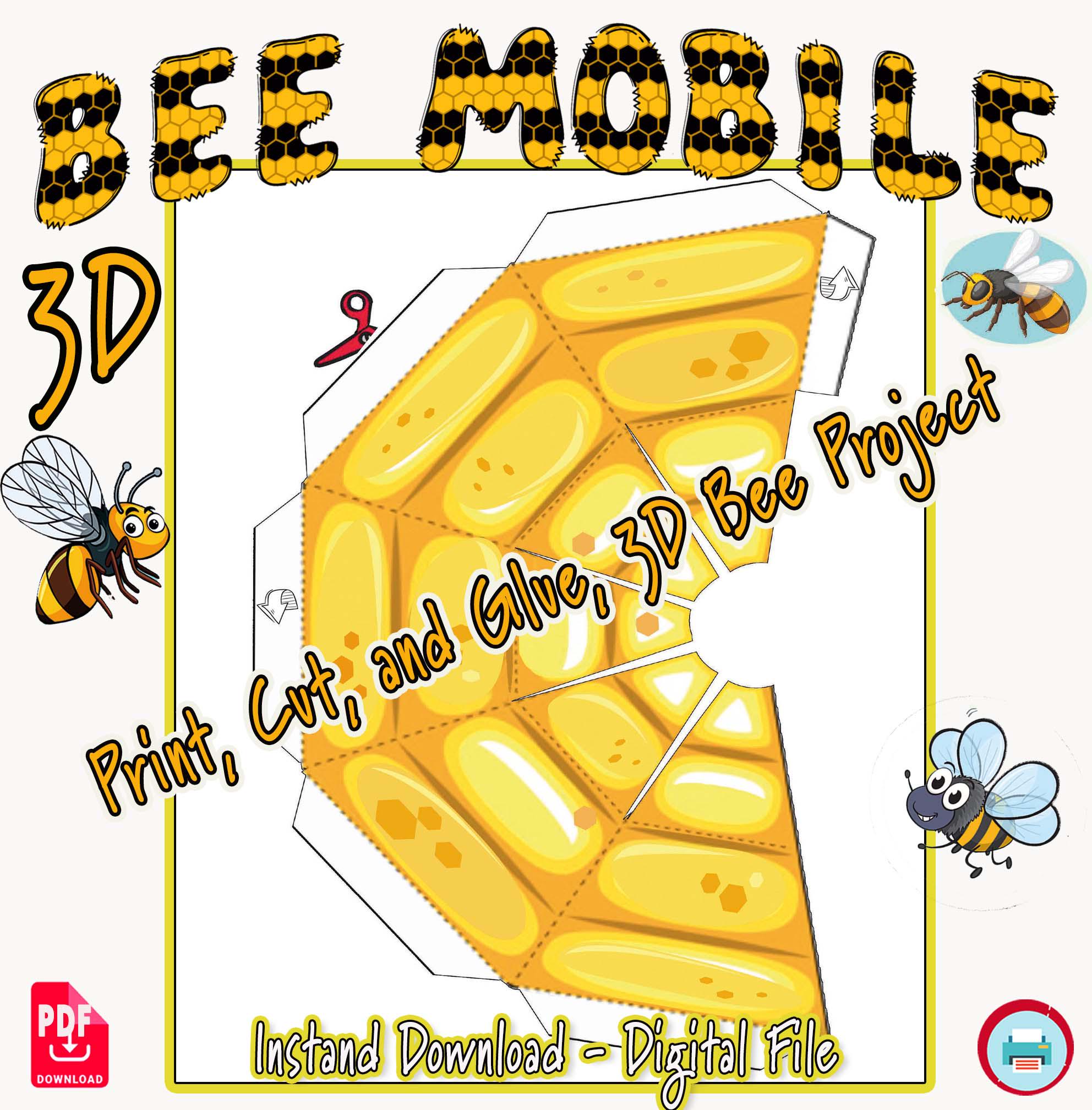 3D Bee Mobile Craft Printable – Kids Pollinator Activity (digital ...