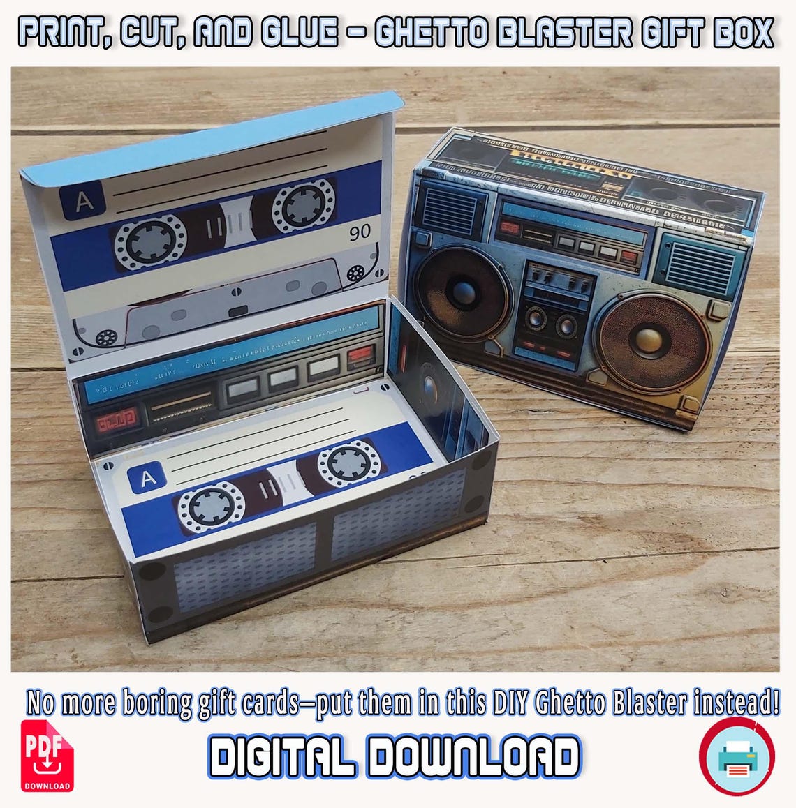 Retro Boombox Gift Box – Printable DIY Papercraft (digital Download) - Etsy