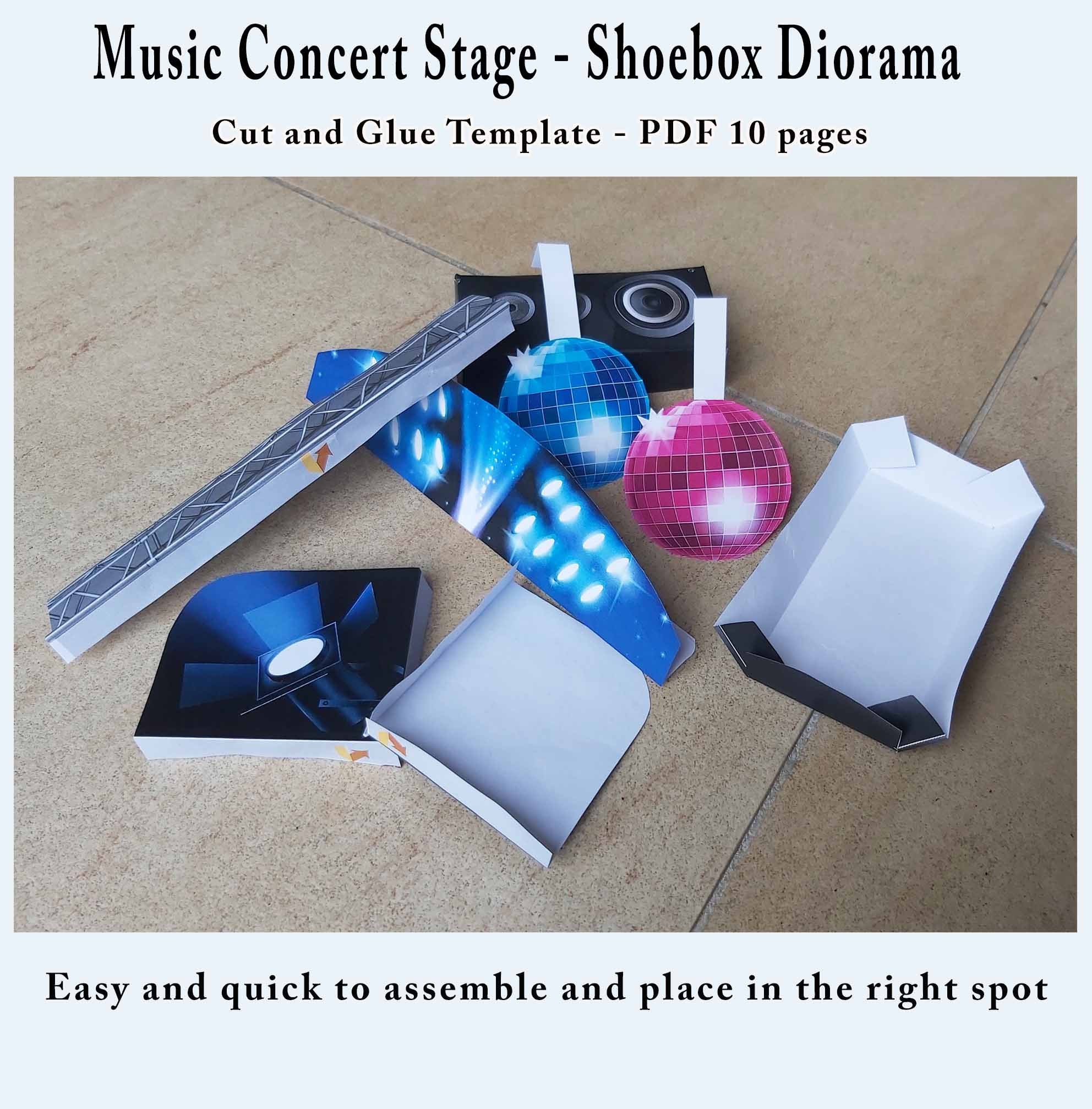 Music Concert Stage Shoebox Diorama, Create Your Own Theater, Cut and ...