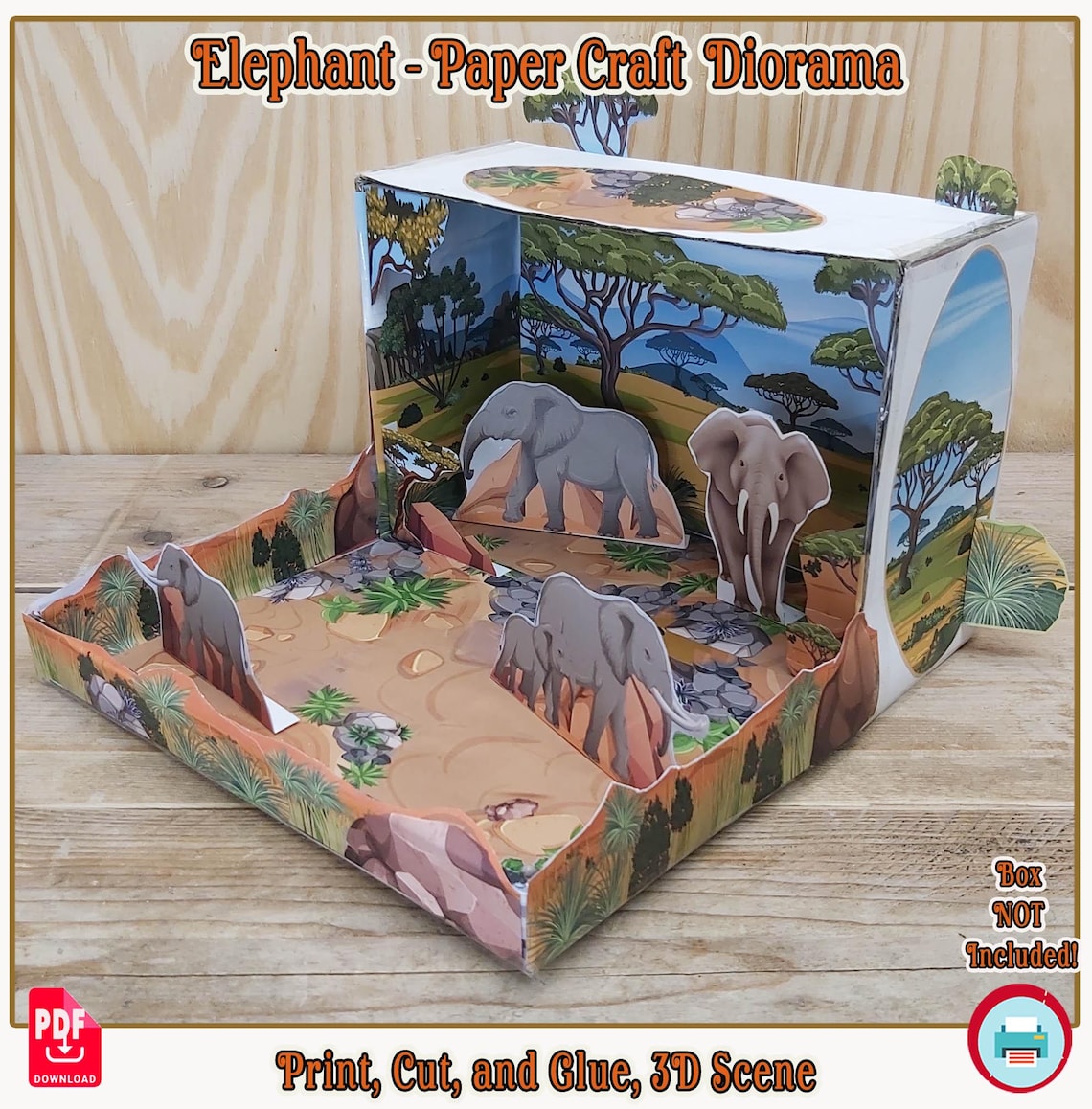 Elephant Shoebox Diorama Project – 3D Printable Paper Habitat Craft Kit ...