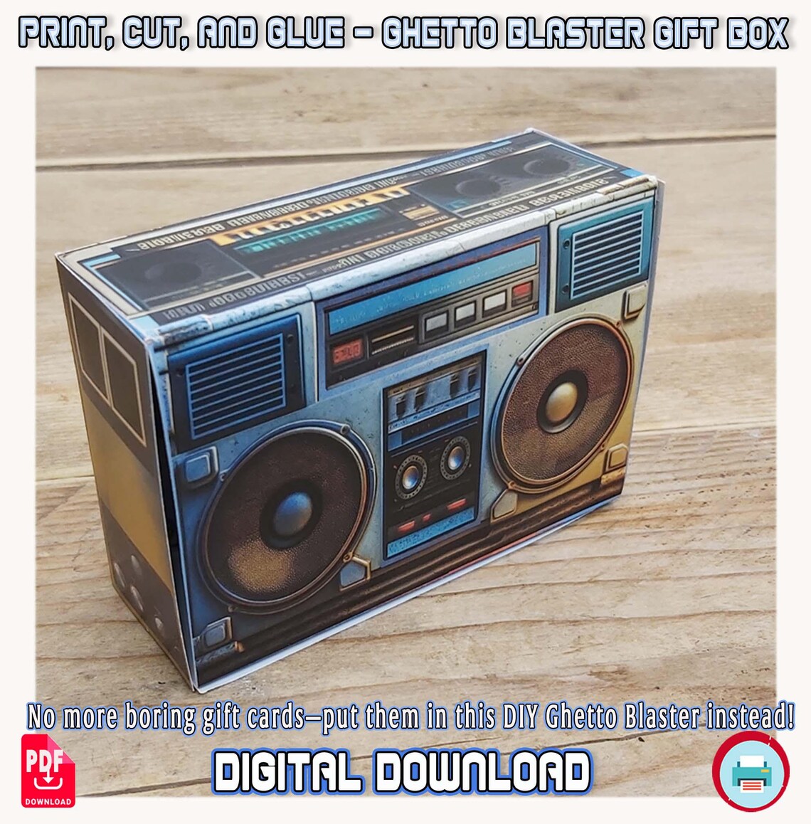 Retro Boombox Gift Box – Printable DIY Papercraft (digital Download) - Etsy