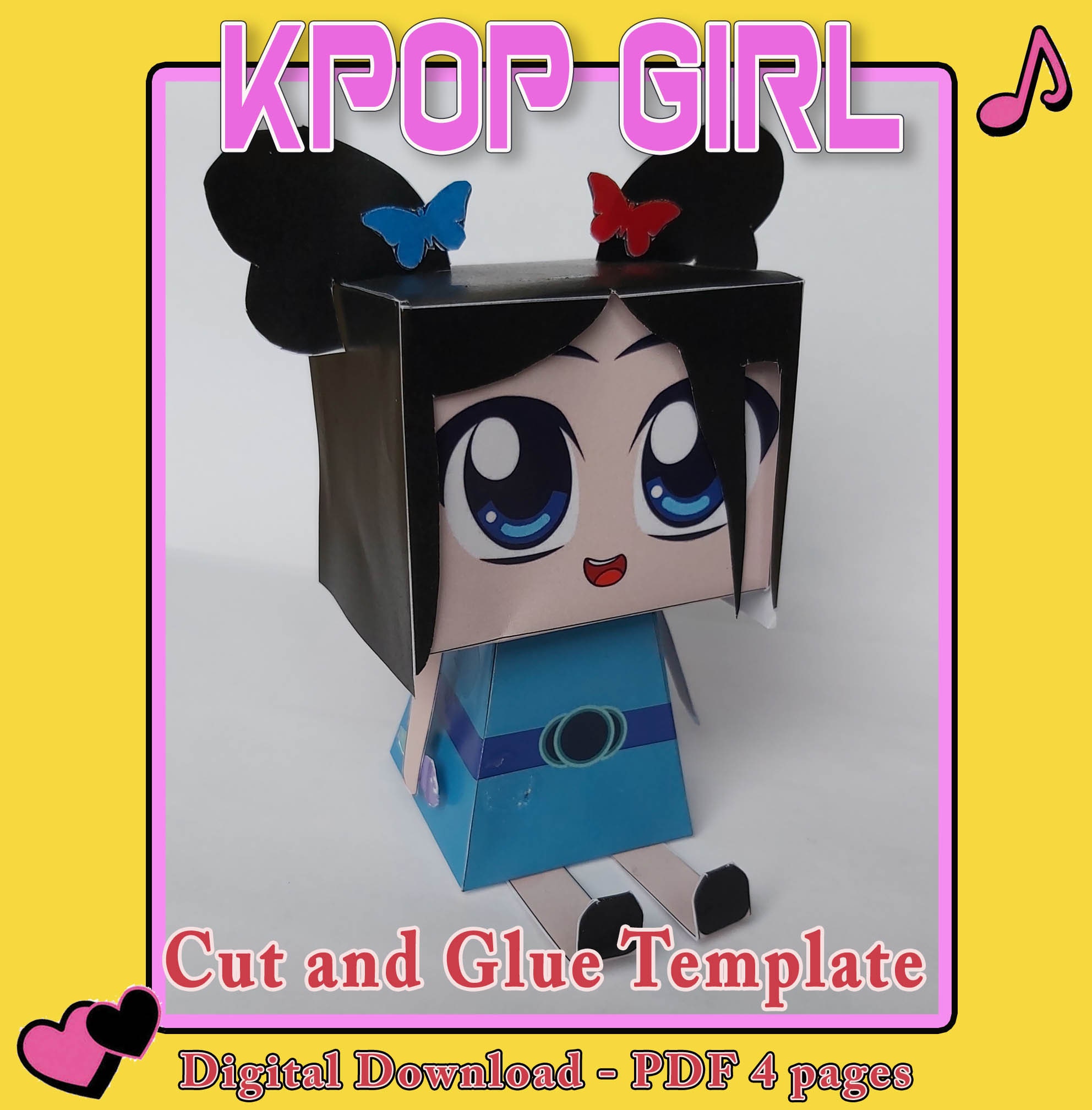 Papercraft Kpop Girl Template, Low Poly Paper Craft Manga Doll, Dress ...