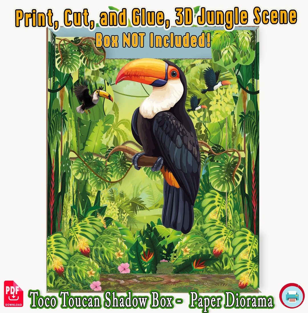 Toucan Papercraft Diorama – Printable 3D Jungle Shoebox Project, DIY ...